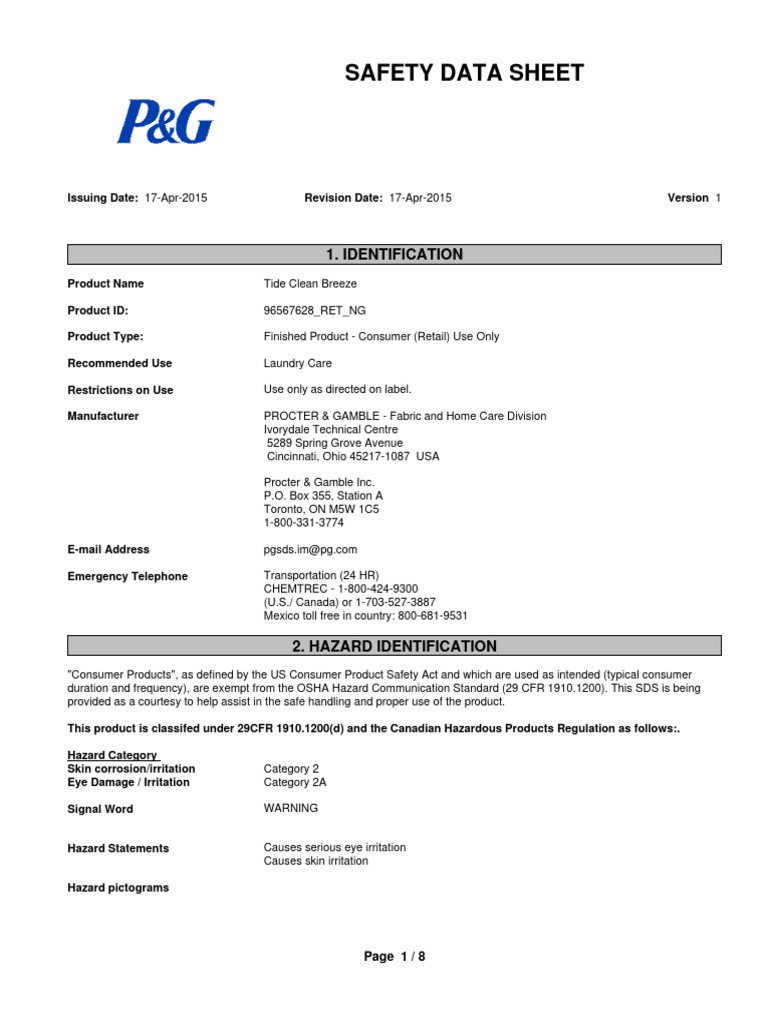 TIDE CLEAN BREEZE Powder | Download Free PDF | Personal Protective ...