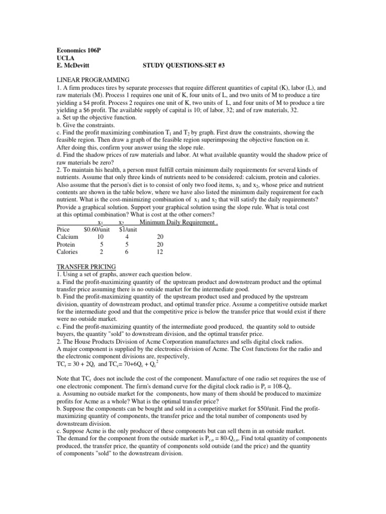 Economics 106P Ucla E. Mcdevitt Study Questions-Set #3 | PDF | Auction ...