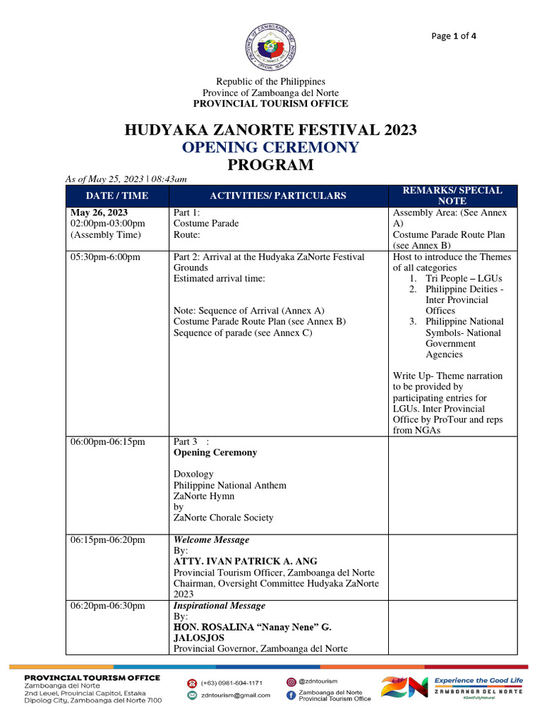 Program-Hudyaka ZaNorte Opening Ceremony Rev.6 | PDF