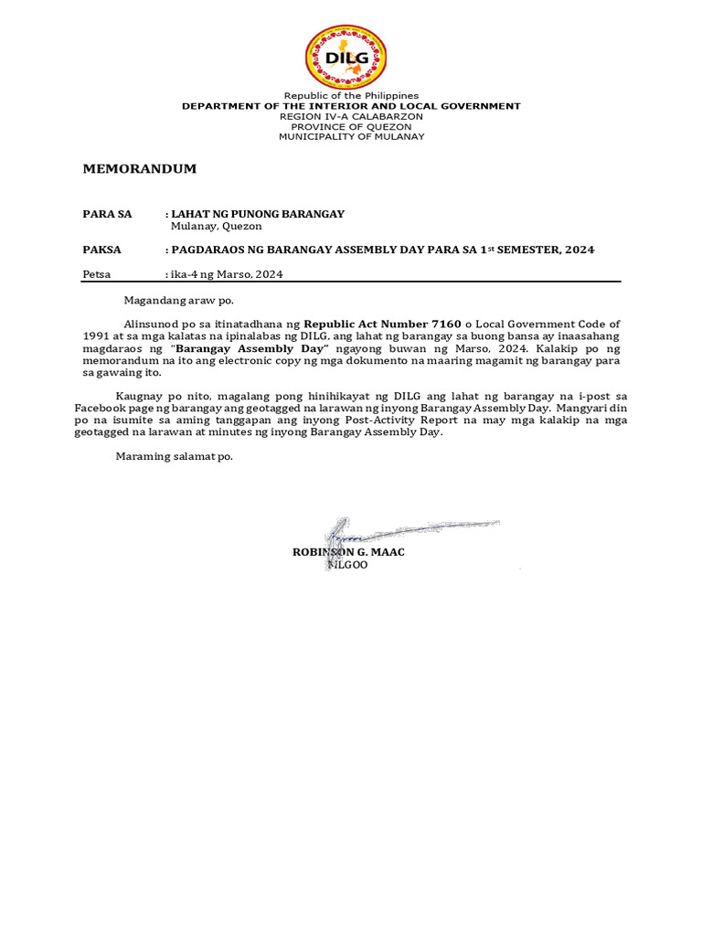 memo-Barangay-Assembly-day | PDF