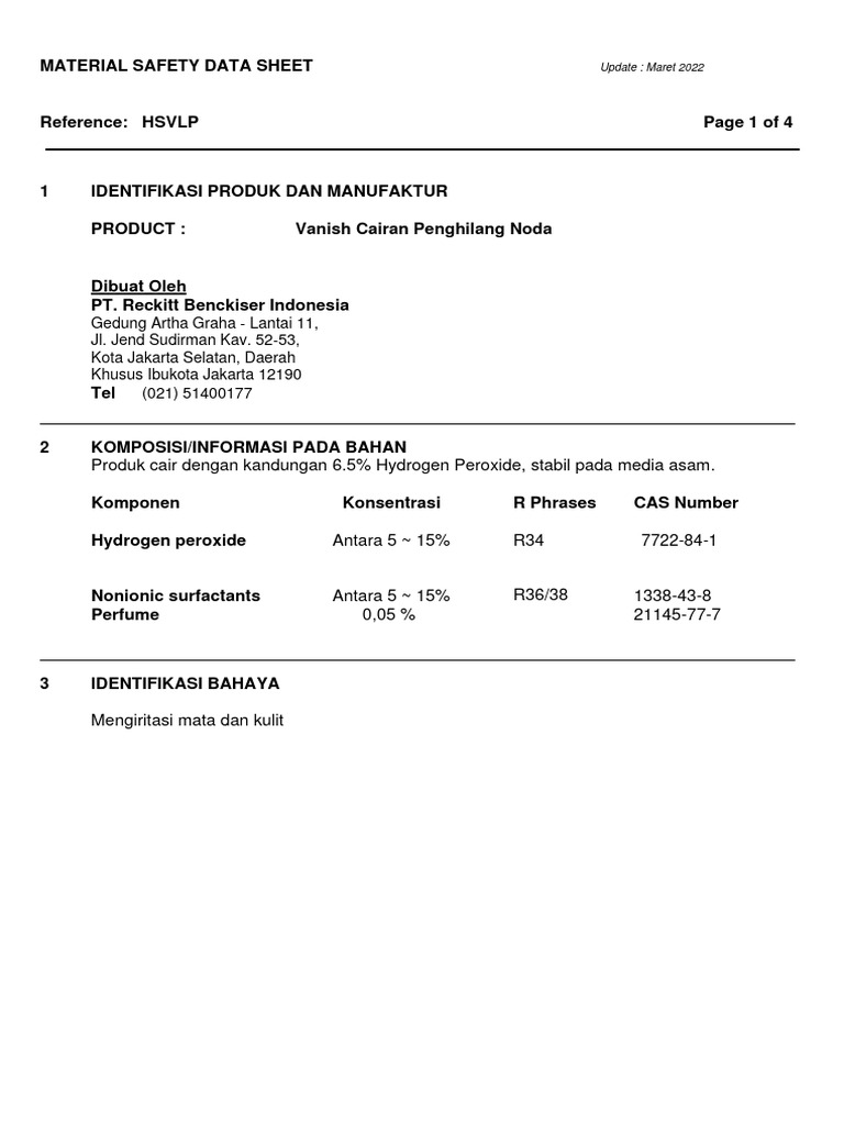 MSDS - Vanish Liquid | PDF