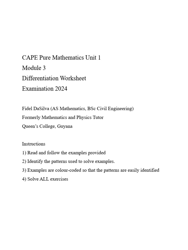 Differentiation_Worksheet[1] | PDF | Derivative | Elementary Mathematics