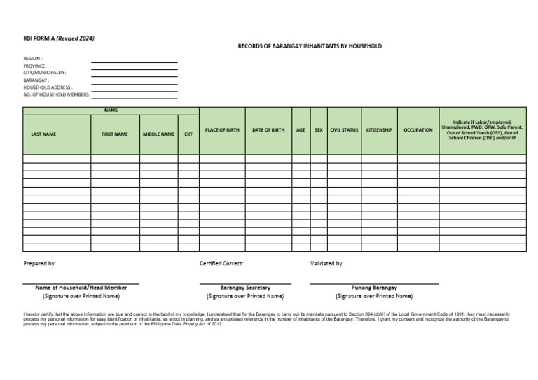 RBI-FORM-A-By Household - Revised 2024 | PDF | Government | Government ...
