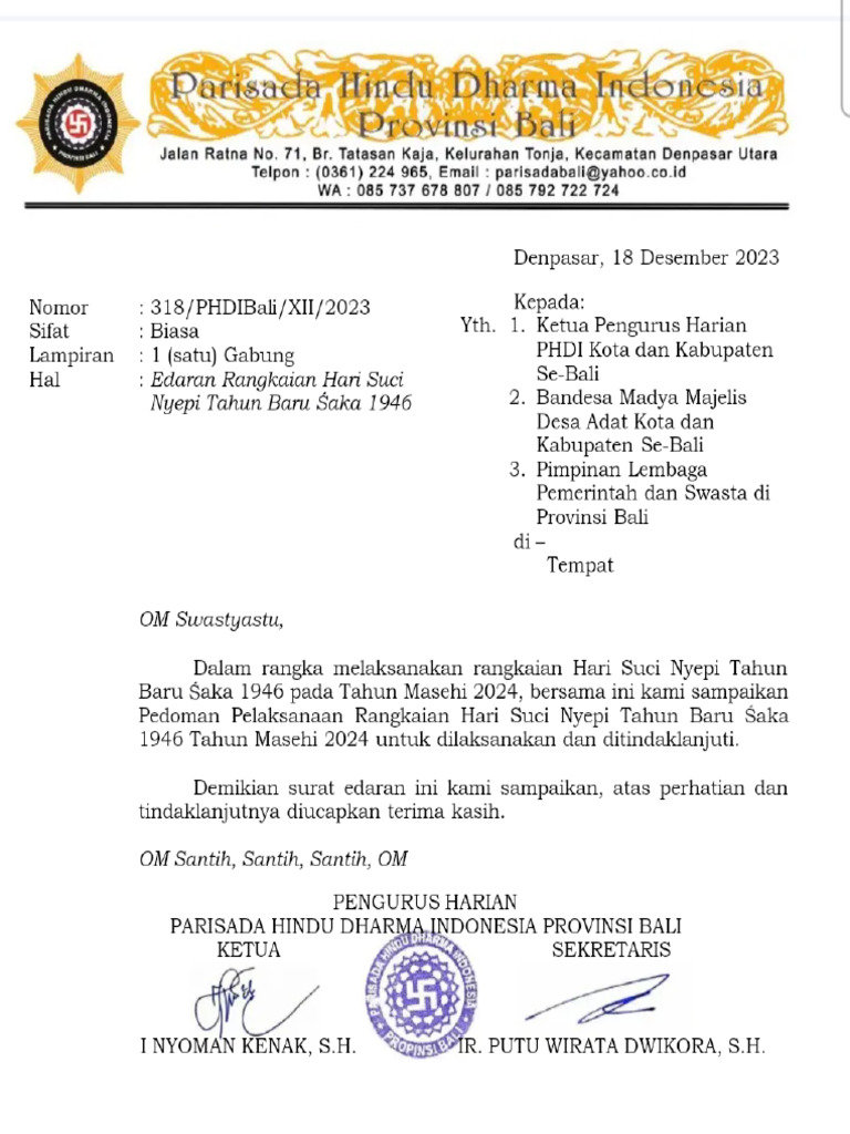 Surat Edaran Hari Raya Nyepi 2024 | PDF