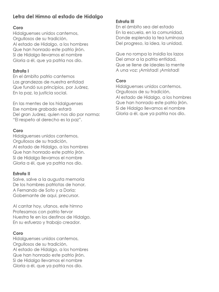 Himno De Hidalgo Letra , Letra Del Himno A Telesecundaria – EYONM