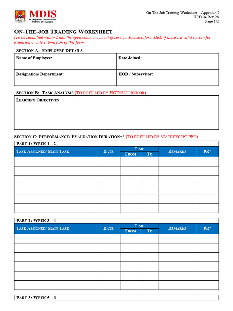 HRD 04 - Appendix I - OJT Worksheet | Download Free PDF | Behavior ...