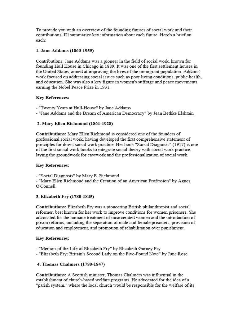 Founders of Social Work and Their Impact | PDF | Social Work ...