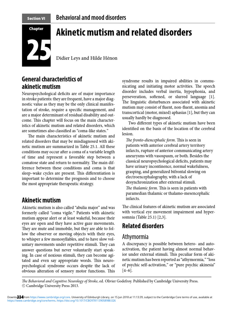 Akinetic Mutism: Characteristics & Disorders | PDF | Coma | Cerebral Cortex