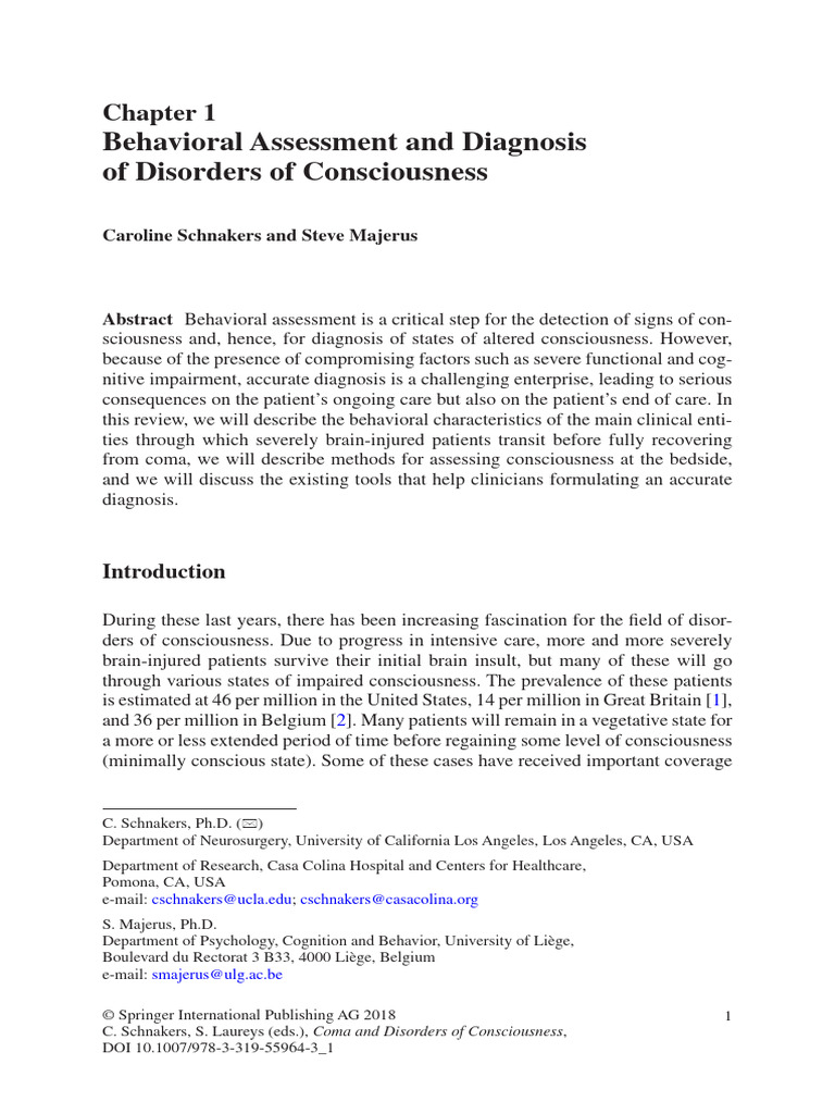 Behavioral Assessment and Diagnosis of Disorders of Consciousness ...
