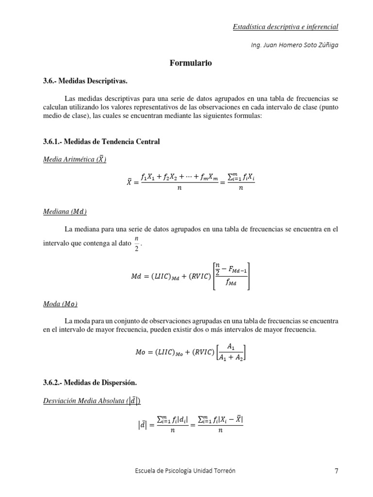 3.6 Formulario MD Datos Agrupados | PDF | Mediana | Matemáticas Aplicadas