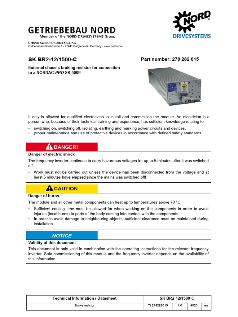 Bremswiderstaende SK Br2 XXX XXX C en 4121 Desk | PDF | Resistor | Power Inverter