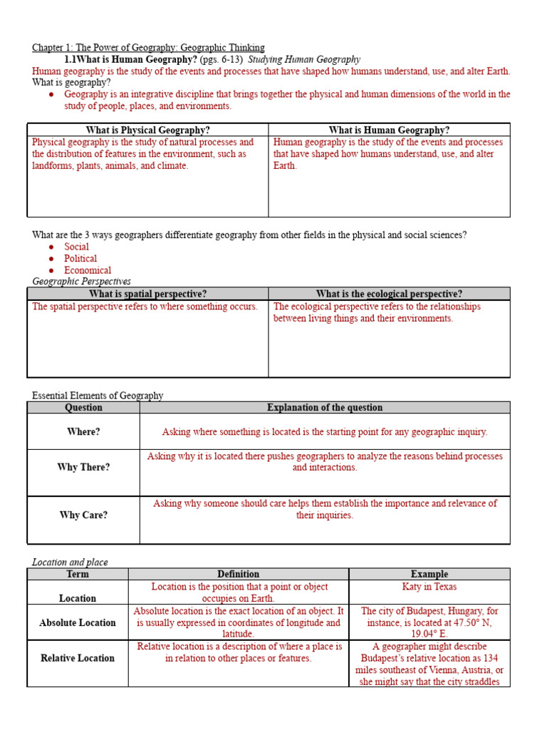 Unit 1 Reading Guide Nat Geo Book (Ch. 1 & 2) APHUG | PDF | Geography ...