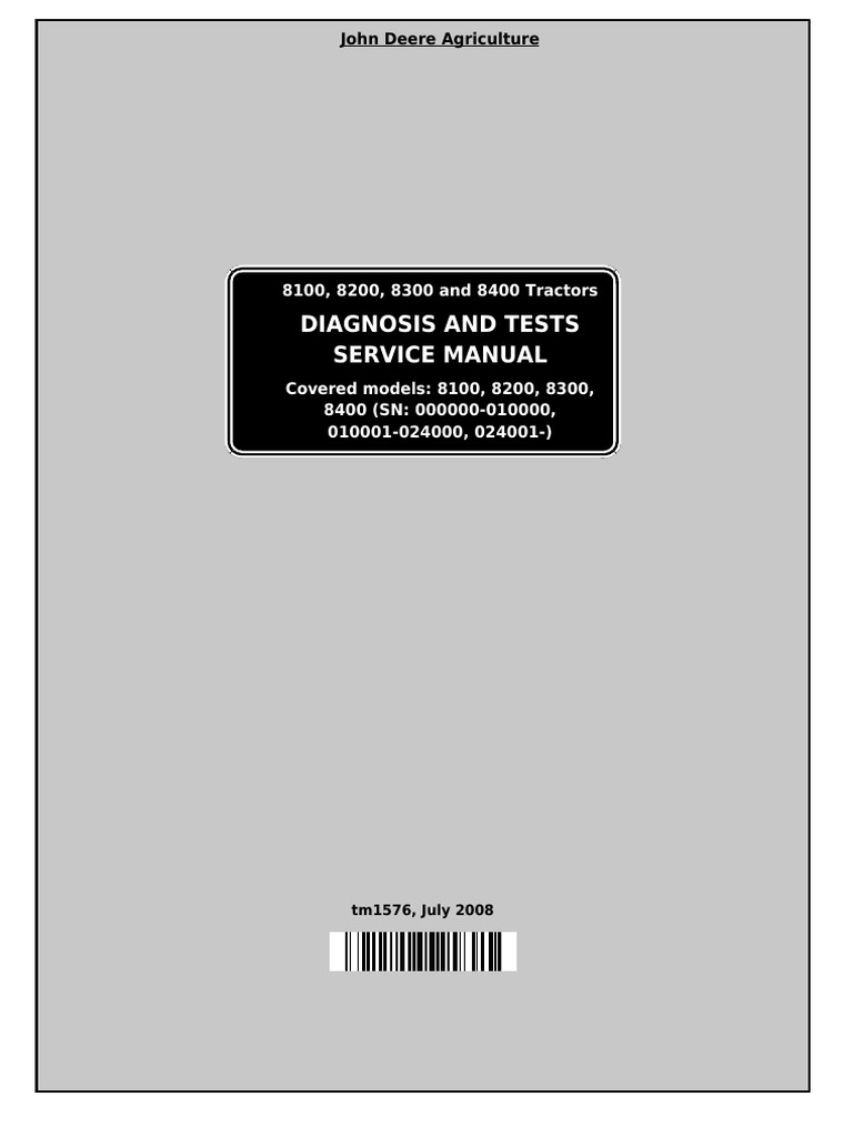 TM1576 John Deere 8100, 8200, 8300, 8400 2WD or MFWD Tractors ...