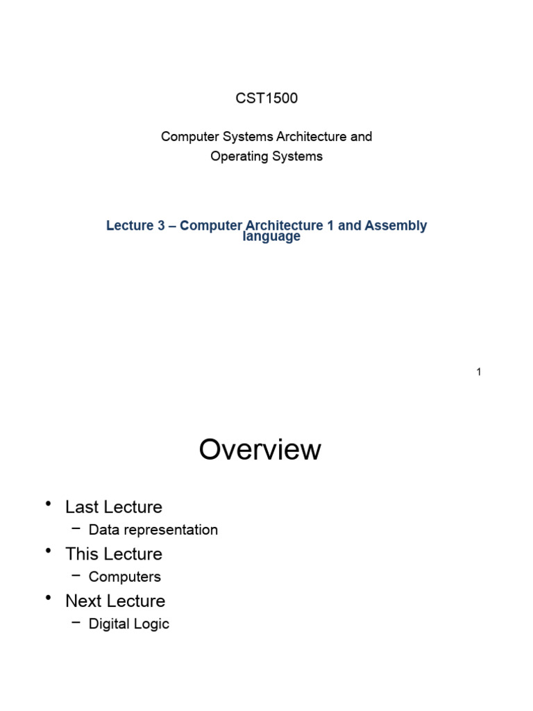 Lecture03-Computer Architecture 1 and Assembly Language | PDF | Computer Data Storage | Central ...