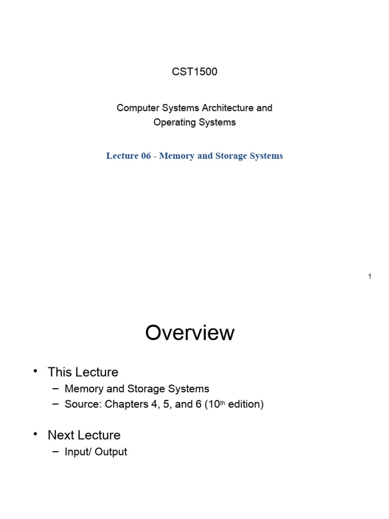 Lecture06-Memory and Storage Systems | PDF | Computer Data Storage | Random Access Memory
