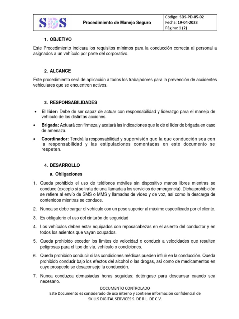 Procedimiento de Manejo Seguro | PDF | Licencia de conducir