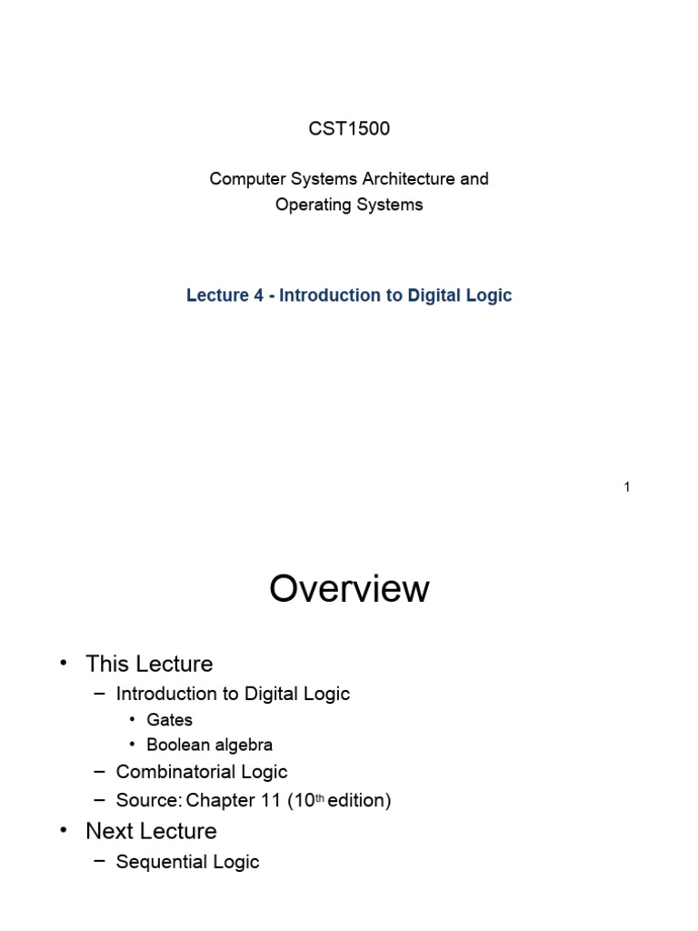 Lecture04 Introduction To Logic Pdf Logic Gate Boolean Algebra 
