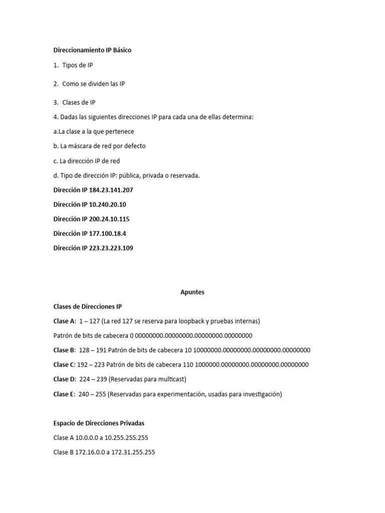 Direccionamiento IP Básico | PDF | Dirección IP | Transmisión de datos