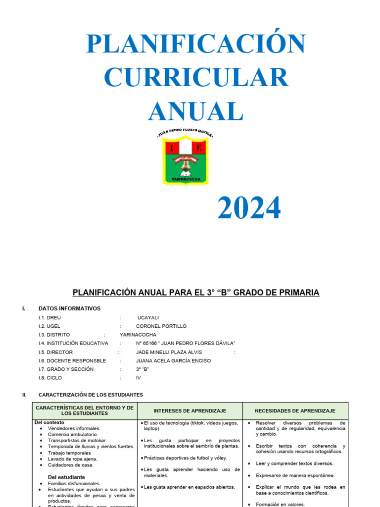 Planificación Curricular Formato 2024 | PDF | Conocimiento | Aprendizaje