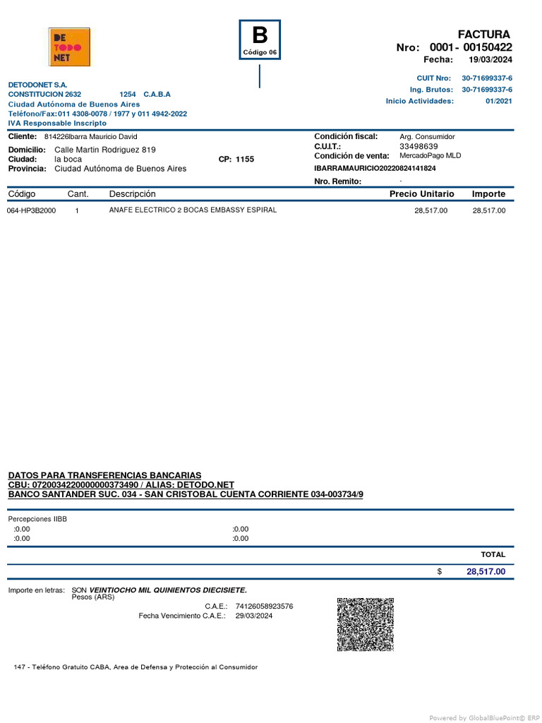 Factura B | PDF | Bancario
