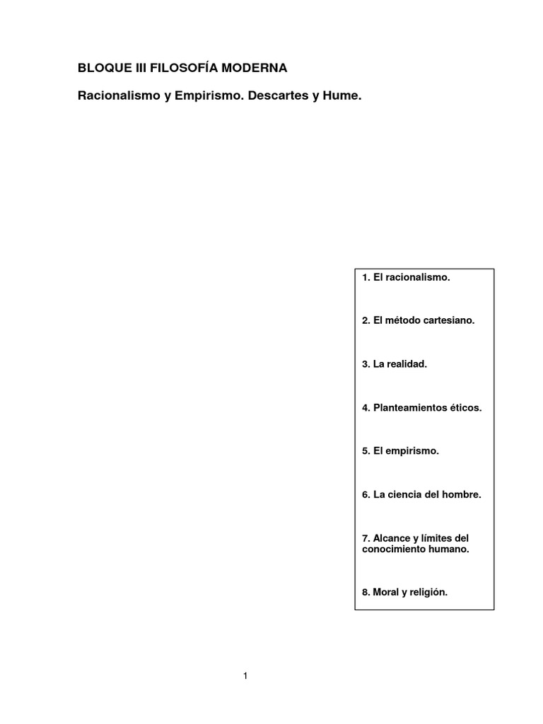 04 Racionalismo Y Empirismo Pdf David Hume René Descartes