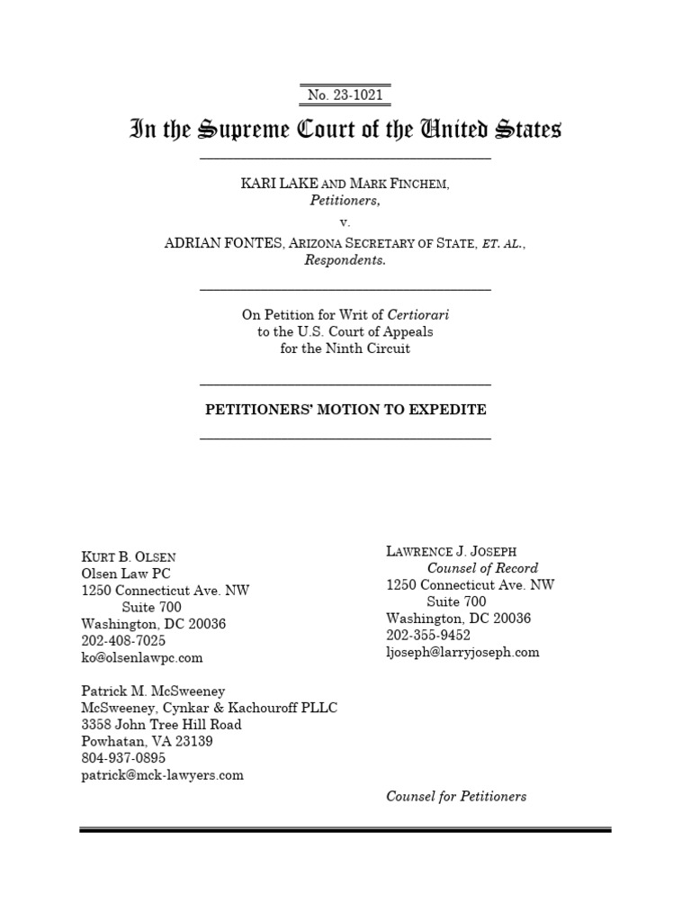 Lake Mot To Expedite Signed | PDF | Standing (Law) | Lawsuit