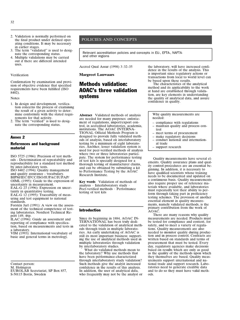 Method Validation AOAC_s Three Validation Systems | PDF | Verification ...