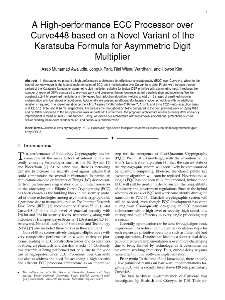 A High-Performance ECC Processor Over Curve448 Based On A Novel Variant of The Karatsuba Formula ...