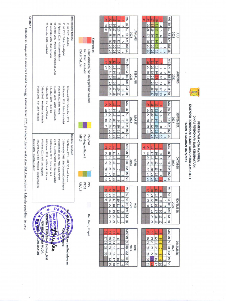 KALENDER PENDIDIKAN TAHUN AJARAN 2022 DAN 2023 | PDF