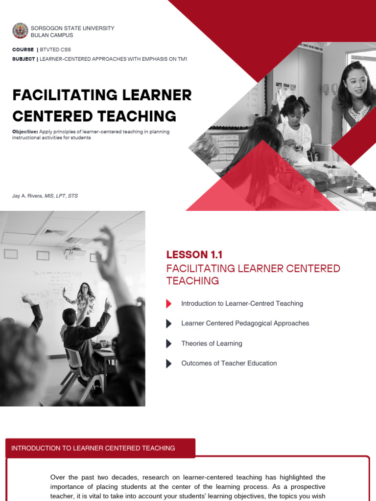 Lesson 1 Introduction To Learner-Centered Approaches | PDF | Learning | Behavior Modification