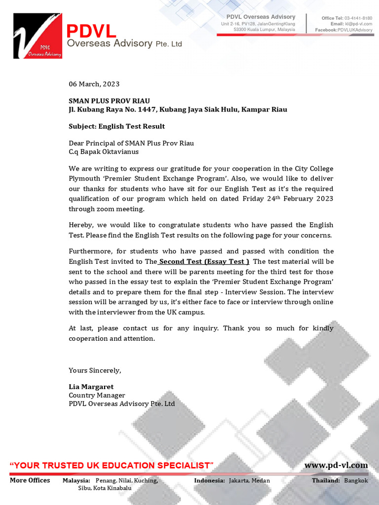 English Test Result Announcement - Sman Plus Prov Riau 2023 | PDF