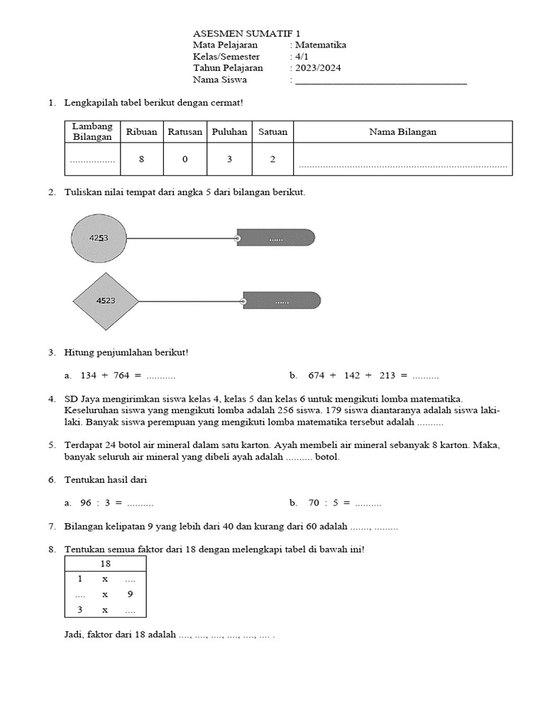 Asesmen Sumatif 1 - Matek | PDF