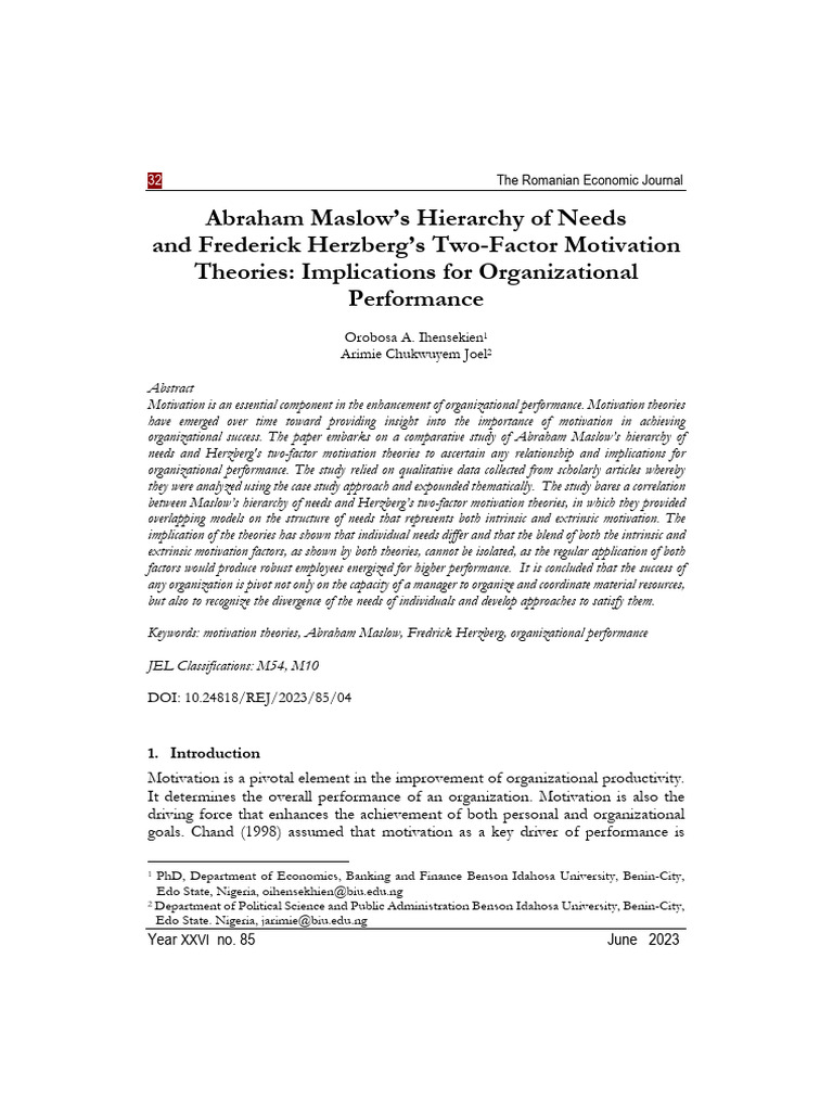 Abraham Maslows Hierarchy of Needs and F | PDF | Motivation | Motivational