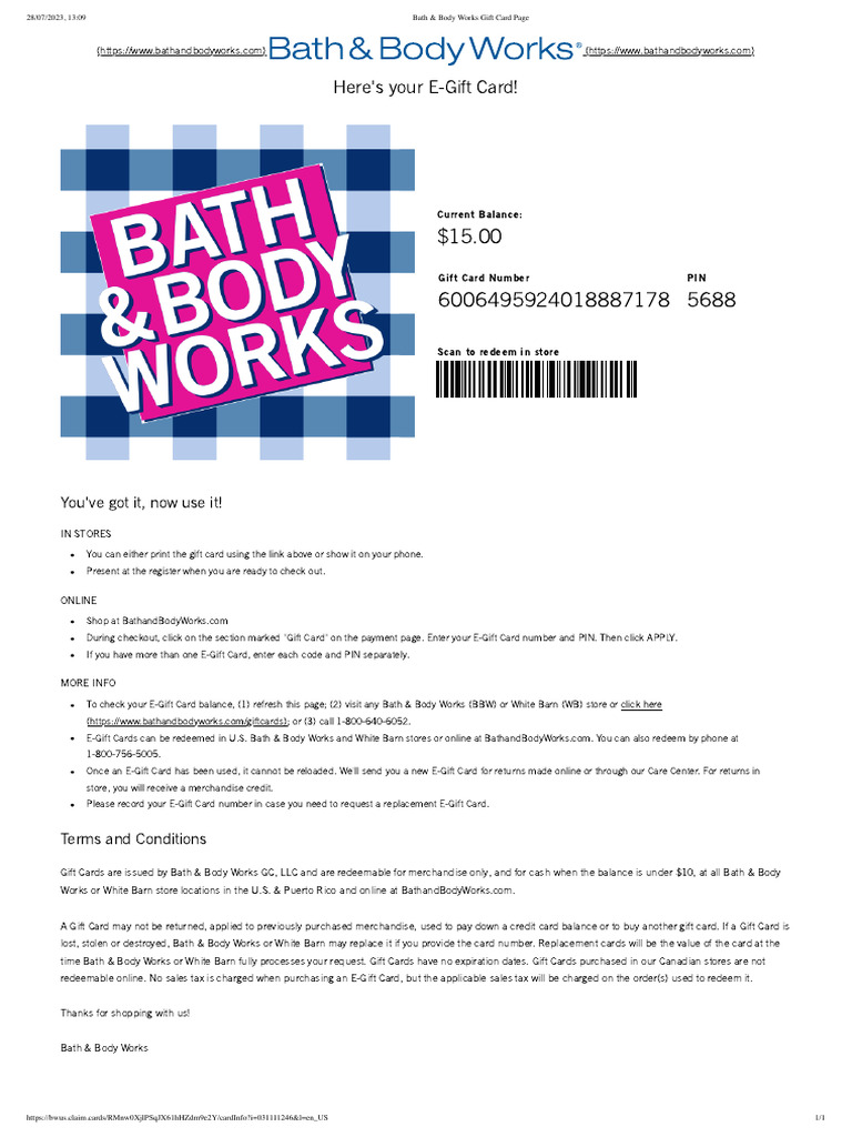 Bath & Body Works Gift Card Page | PDF | Gift Card | Credit Card