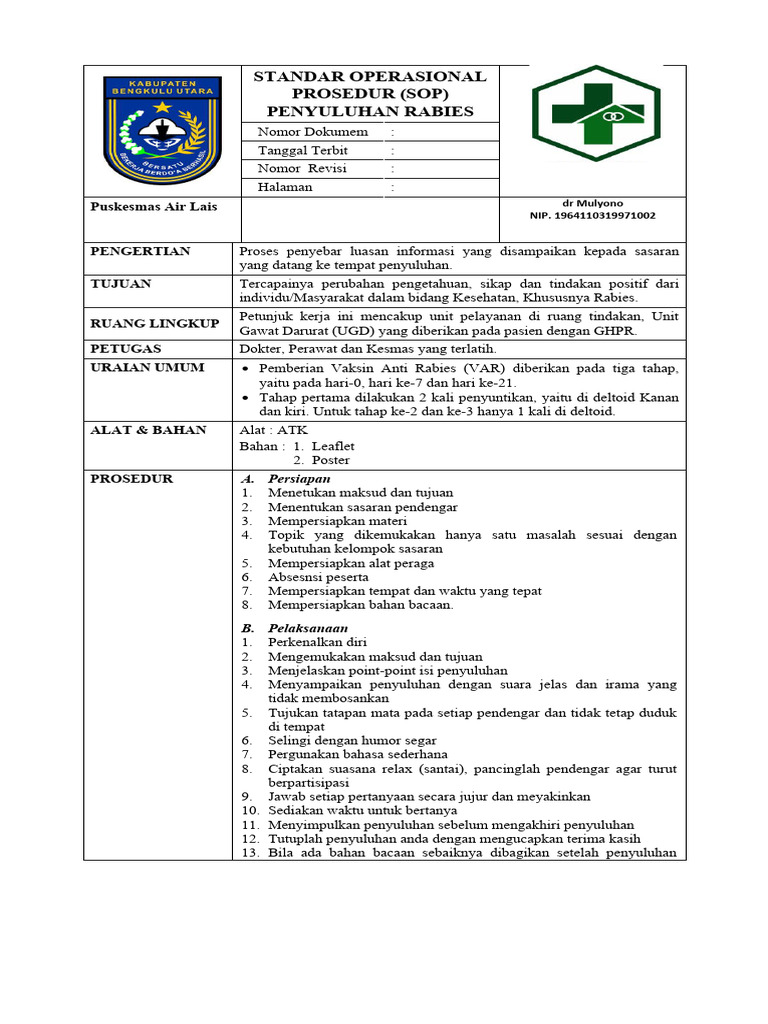 SOP Penyuluhan Rabies di Puskesmas | PDF | Karier & Perkembangan ...
