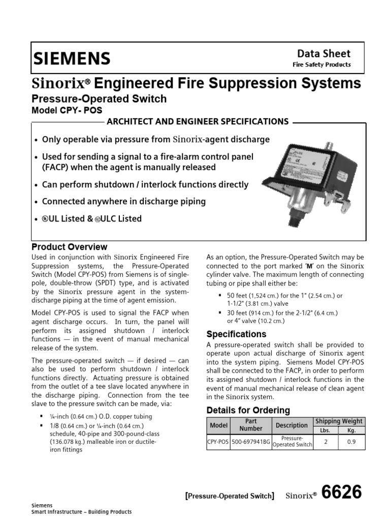 CPY - POS Pressure-Operated Switch, Data Sheet | Download Free PDF | Switch | Valve