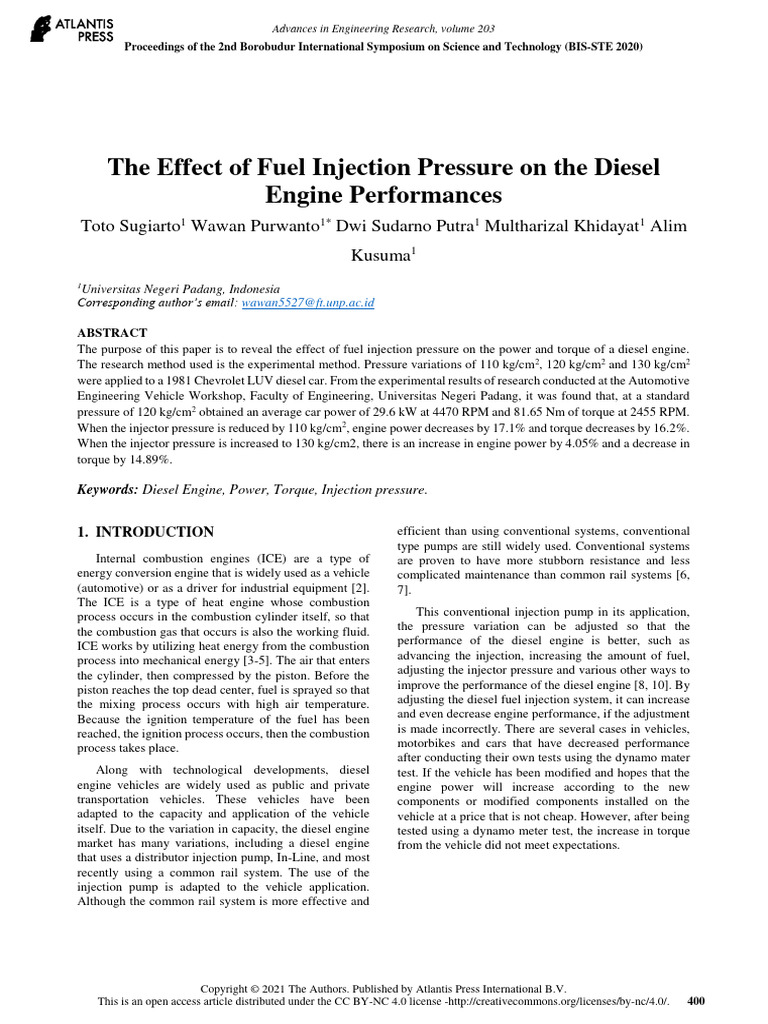 The Effect of Fuel Injection Pressure On The Diesel Engine Performances | PDF | Diesel Engine ...