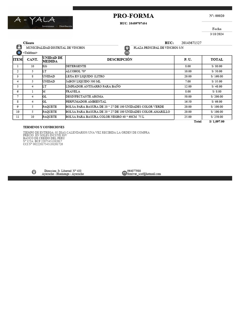 Formato Cotización - Proforma 001 | PDF