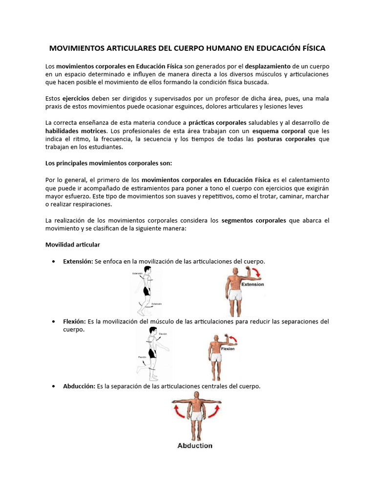 Movimientos Articulares Del Cuerpo Humano | PDF