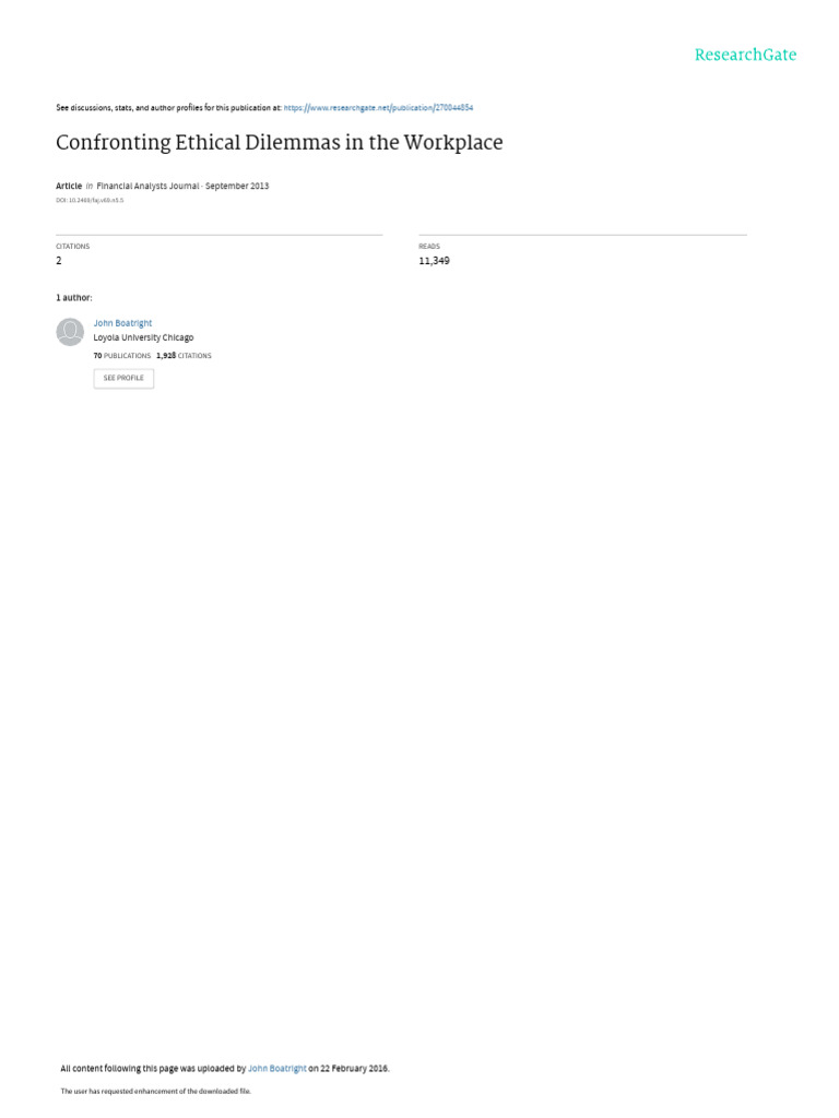 Confronting Ethical Dilemmas in The Workplace | PDF | Incentive | Conflict Of Interest