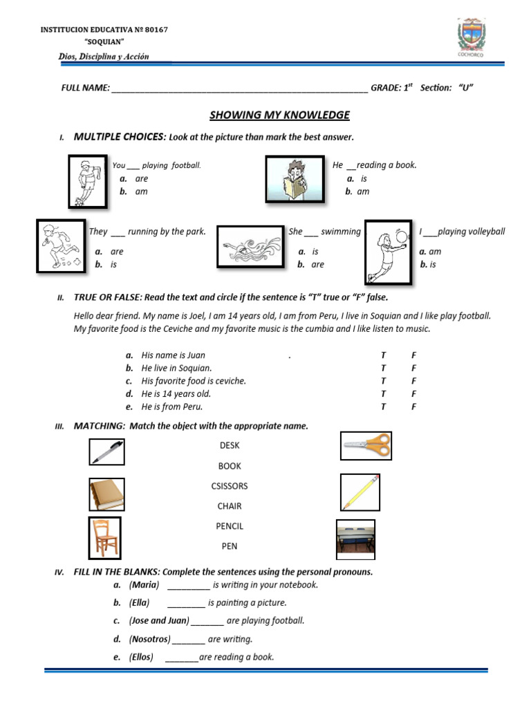 Evaluation 1° I BIM | PDF | Grammatical Number | Linguistic Typology