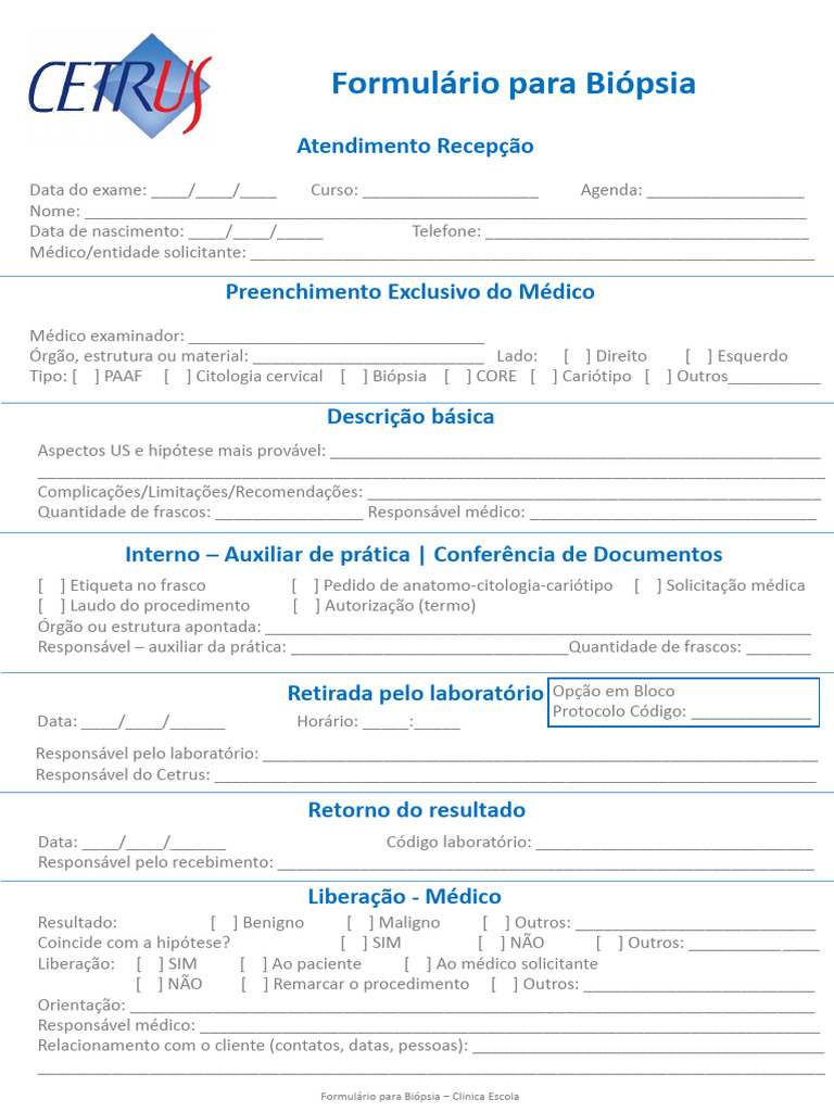 Formulário para Registro de Biópsia | Download grátis PDF | Medicina ...