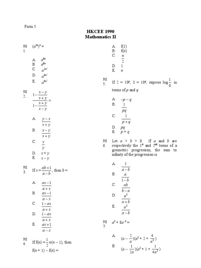 Mathematics 1990 Paper 2 Answer | Angle | Volume | Free 30-day Trial ...