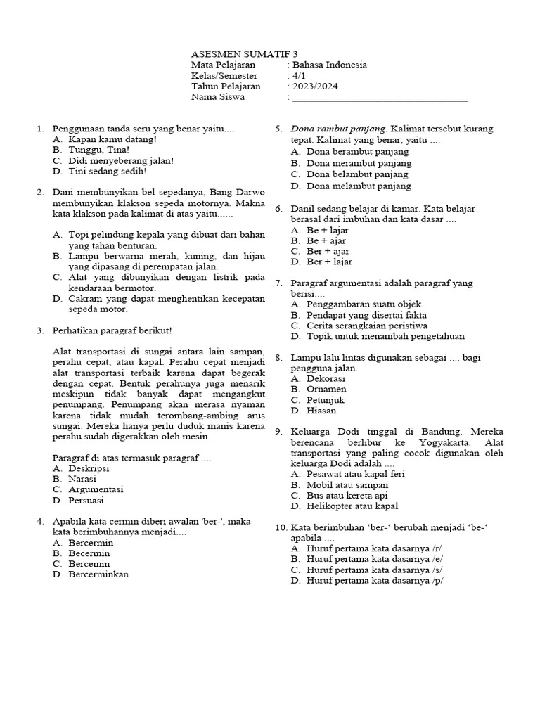 Asesmen Sumatif 3 - Bindo | PDF