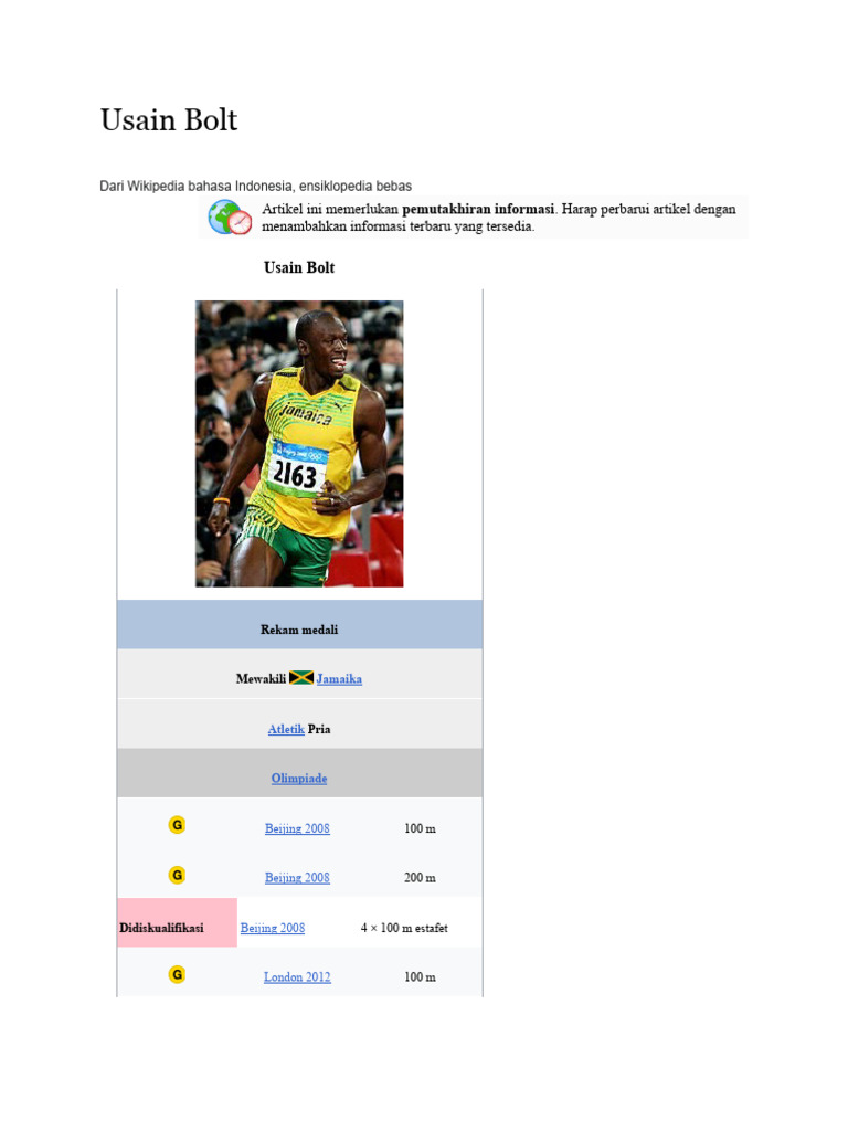 Usain Bolt: Rekor dan Prestasi Atletik | PDF