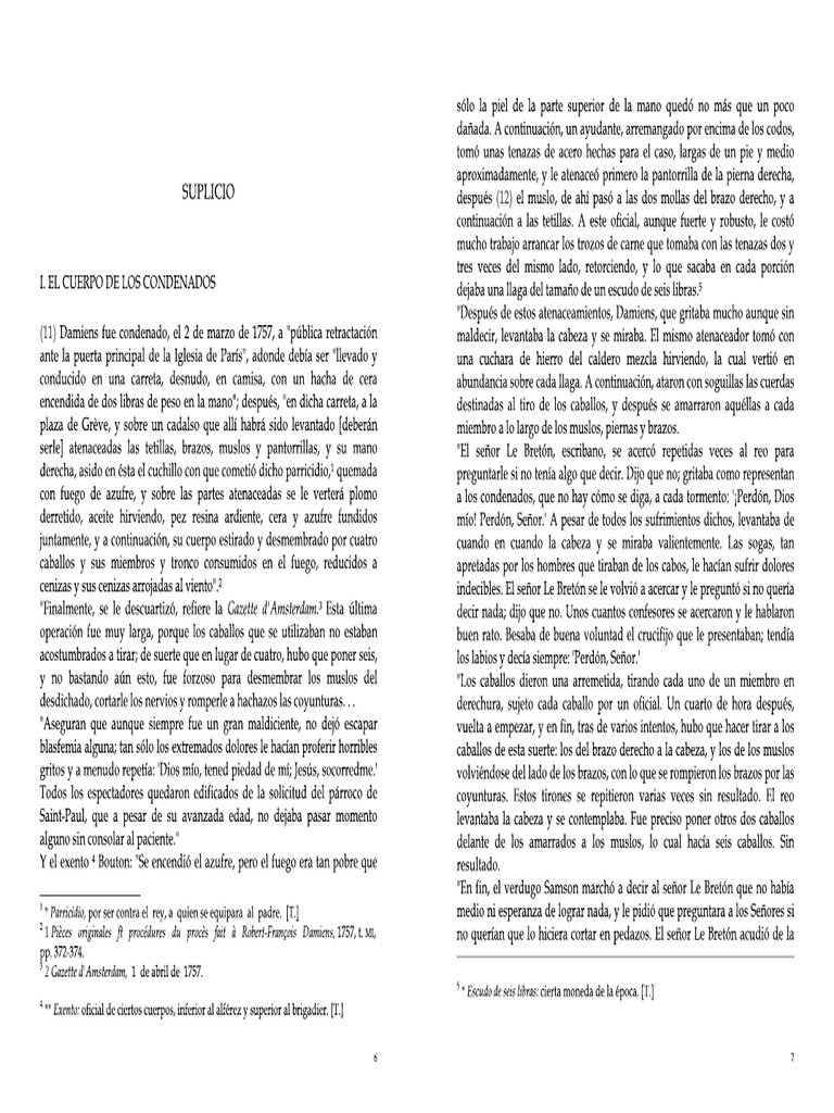 Foucault - Vigilar y Castigar - Suplicio. El Cuerpo de Los Condenados ...