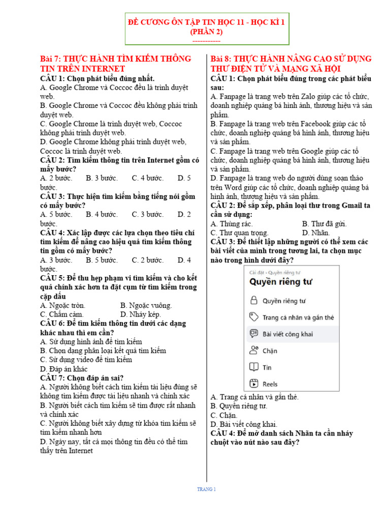 De Cuong Khoi 11-HK1 (P2) | PDF