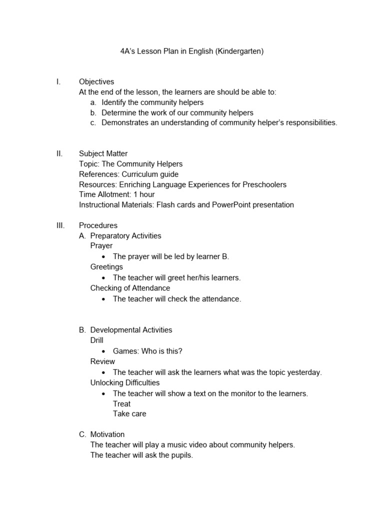 Community Helpers Lesson Plan for K-2 | PDF | Teachers | Lesson Plan