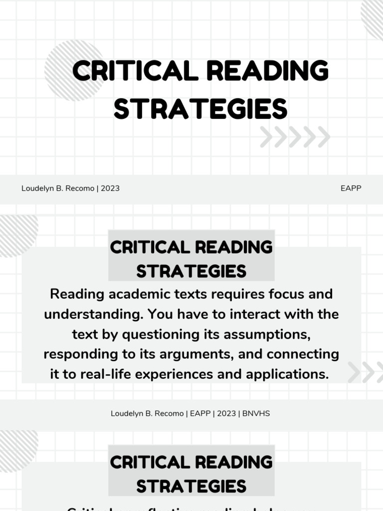 EAPP 03 Critical Reading Strategies SC | PDF | Knowledge | Concept