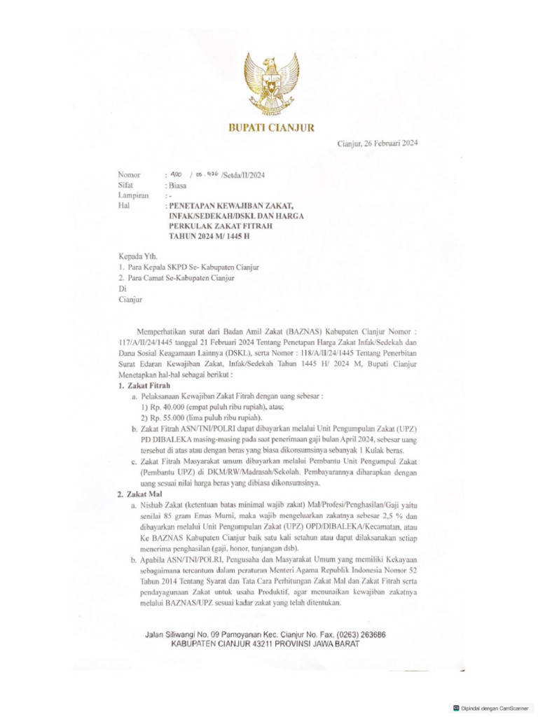 SK Bupati Harga Perkulak 2024 | PDF